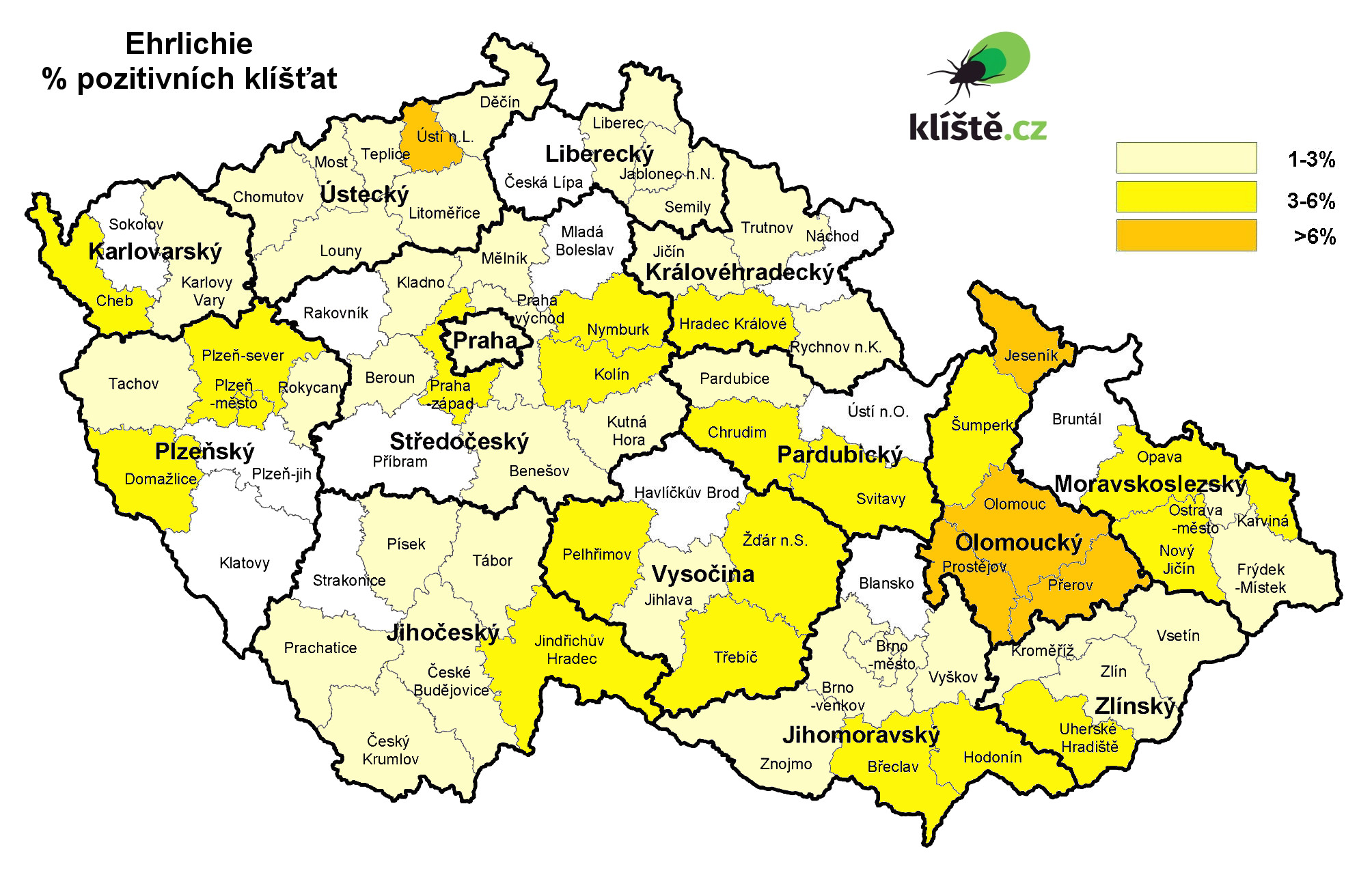 Klíště.cz – Maps of infected tick incidence in the Czech Republic